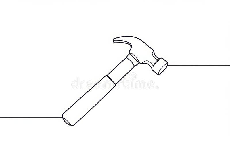 Simple Line Drawing, Minimalist Hammer Icon, Black and White ...