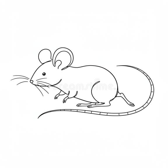 Simple Line Drawing of a Mouse in Profile. Features Include Large Ears ...