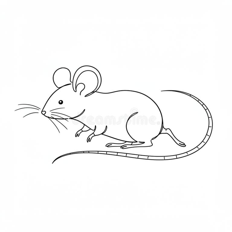 Simple Line Drawing of a Mouse in Profile. Features Include Large Ears ...
