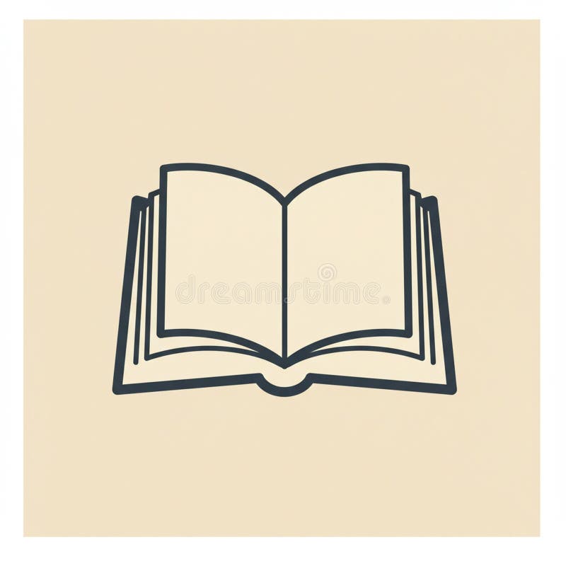 Simple Line Drawing of an Open Book on a Beige Background. the Design ...