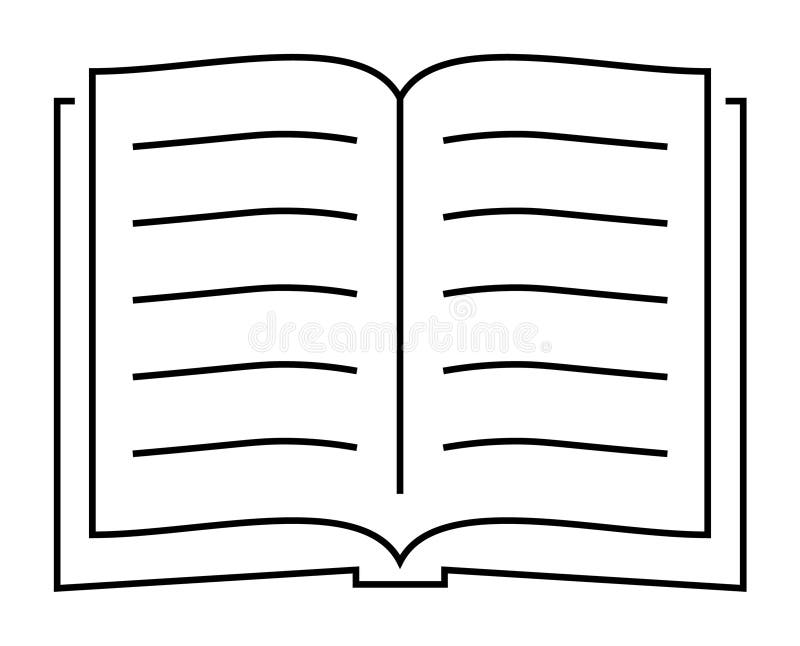 Simple Line Drawing of an Open Book with Visible Page Lines in Black ...