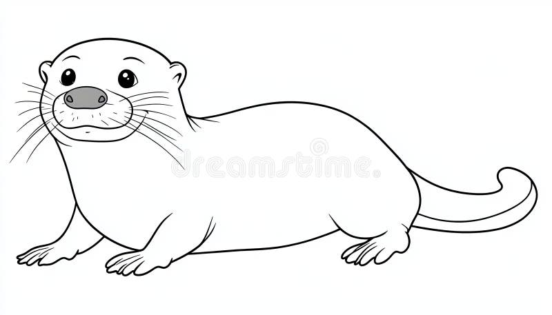 A Simple Line Drawing of an Otter with a Friendly Expression. it is ...