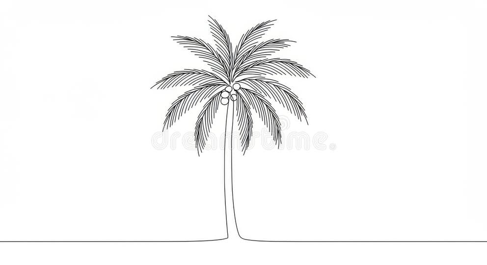 Simple Line Drawing of a Palm Tree Stock Illustration - Illustration of ...