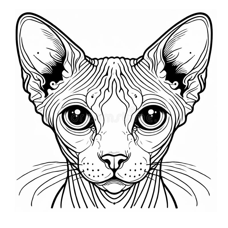 Simple Line Drawing Pattern of a Sphynx Cat S Face Stock Illustration ...