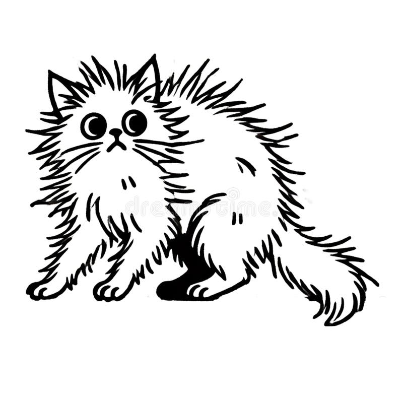Simple Line Drawing Pattern of a Startled and Puffed-up Cat Stock ...