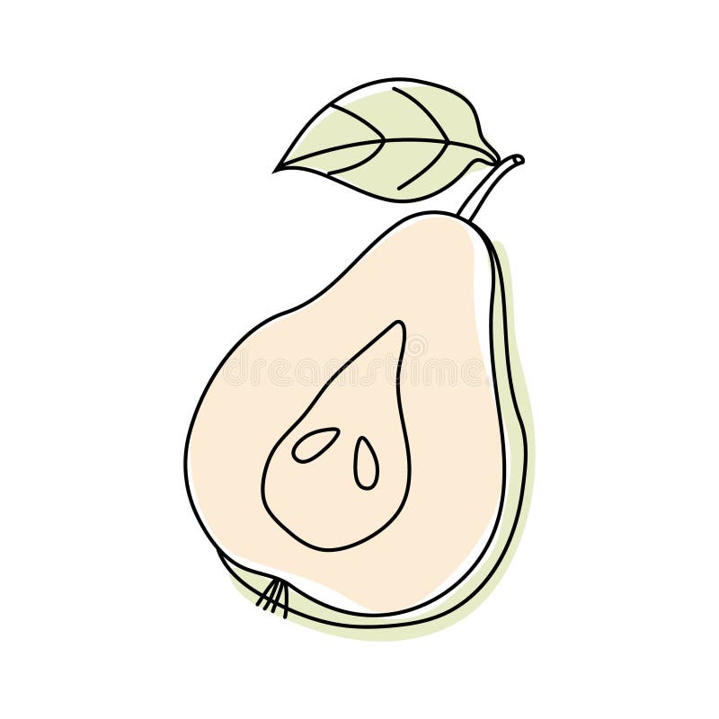 Simple Line Drawing of a Pear with a Leaf Highlighting Fresh Fruit ...