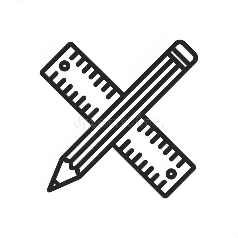 Simple Line Drawing of a Pencil and Ruler Crossed, Representing Design ...