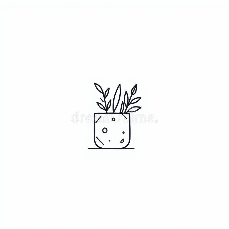 Simple Line Drawing of a Plant in a Pot Stock Illustration ...