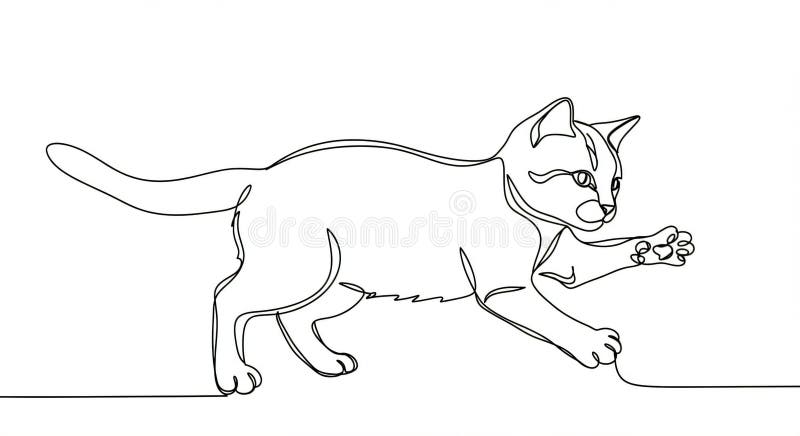 Simple Line Drawing of a Playful Kitten Cat Stock Illustration ...