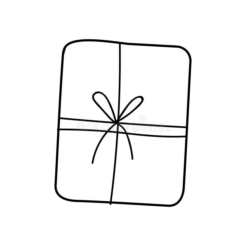 Simple Line Drawing of a Rectangular Gift with a Bow Stock Vector ...