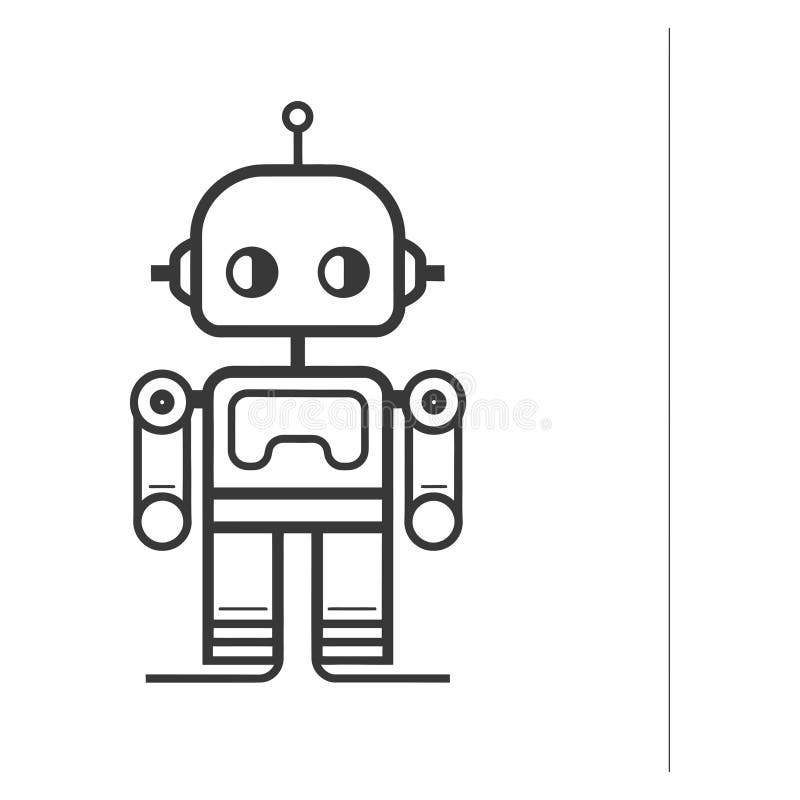 Simple Line Drawing of a Robot with Large Eyes Stock Vector ...