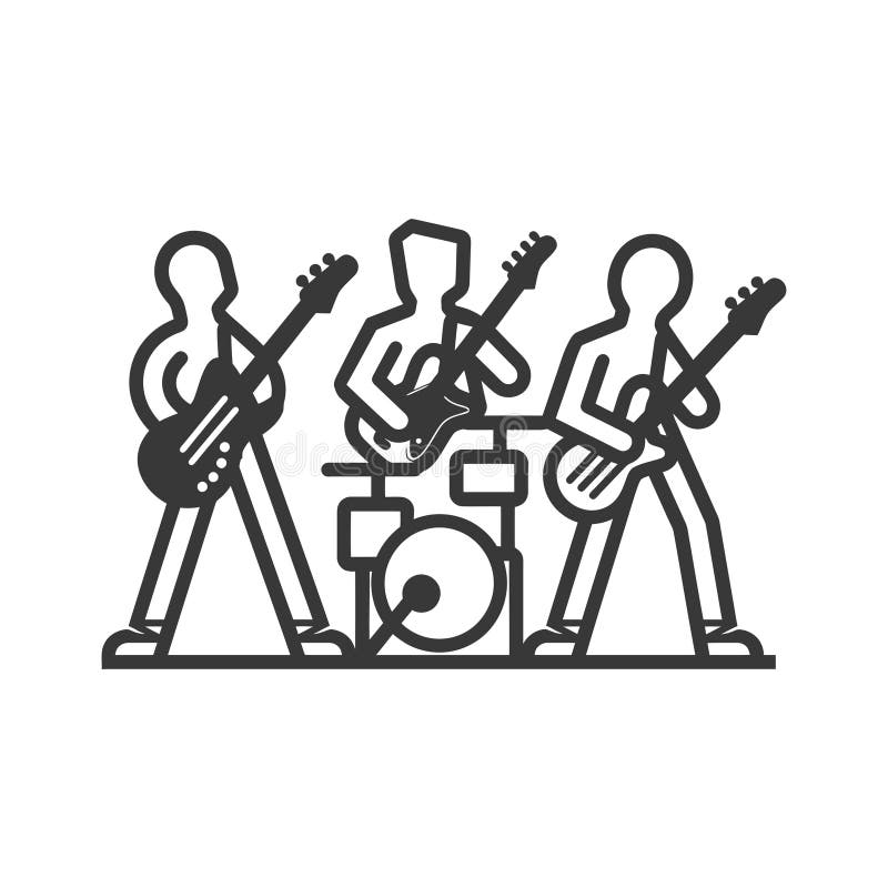 Stylized Band Playing Rock Music: a Simple Line Art Illustration of a ...