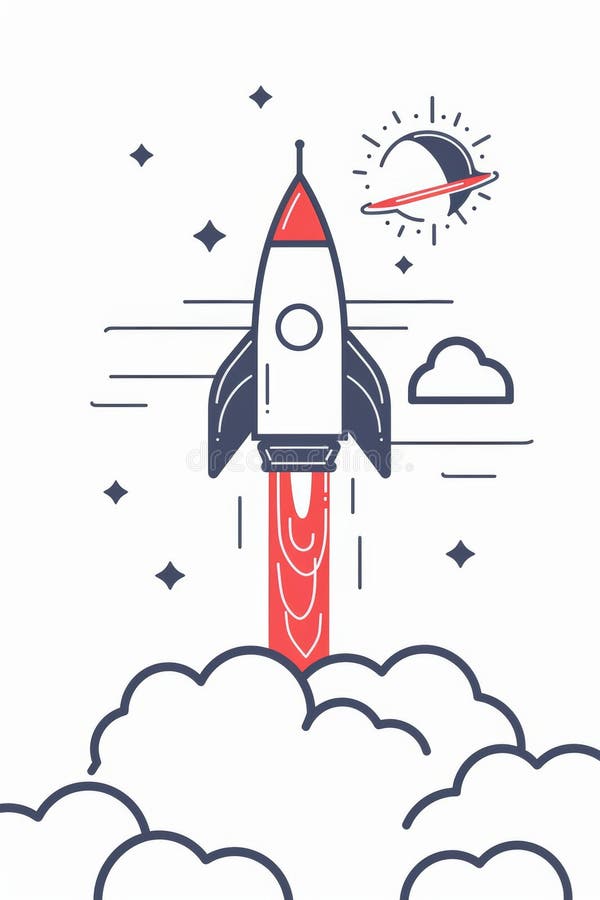 Simple Line Drawing of a Rocket Launching To Represent Success. Stock ...