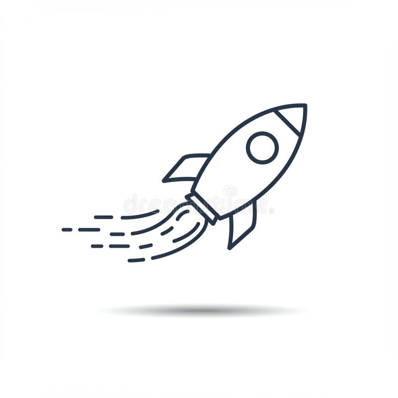 Simple Line Drawing of a Rocket Launching Upward at an Angle. the ...