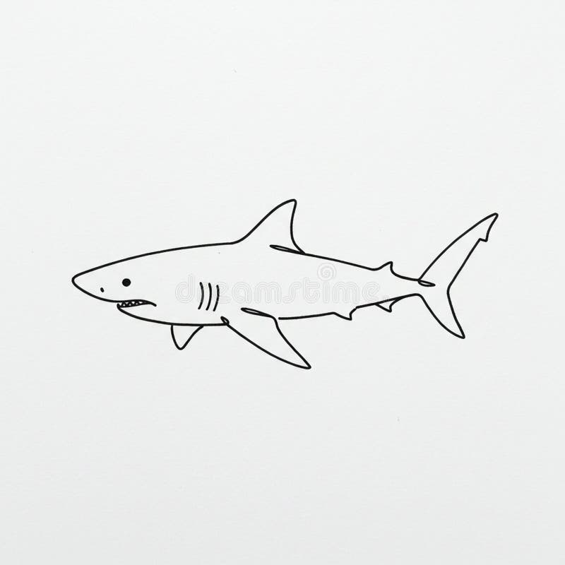 Simple Line Drawing of a Shark on a Plain White Background. the ...