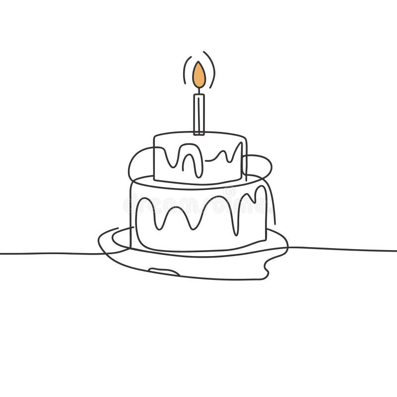 A Simple Line Drawing Shows a Two-tiered Cake Topped with a Single Lit ...