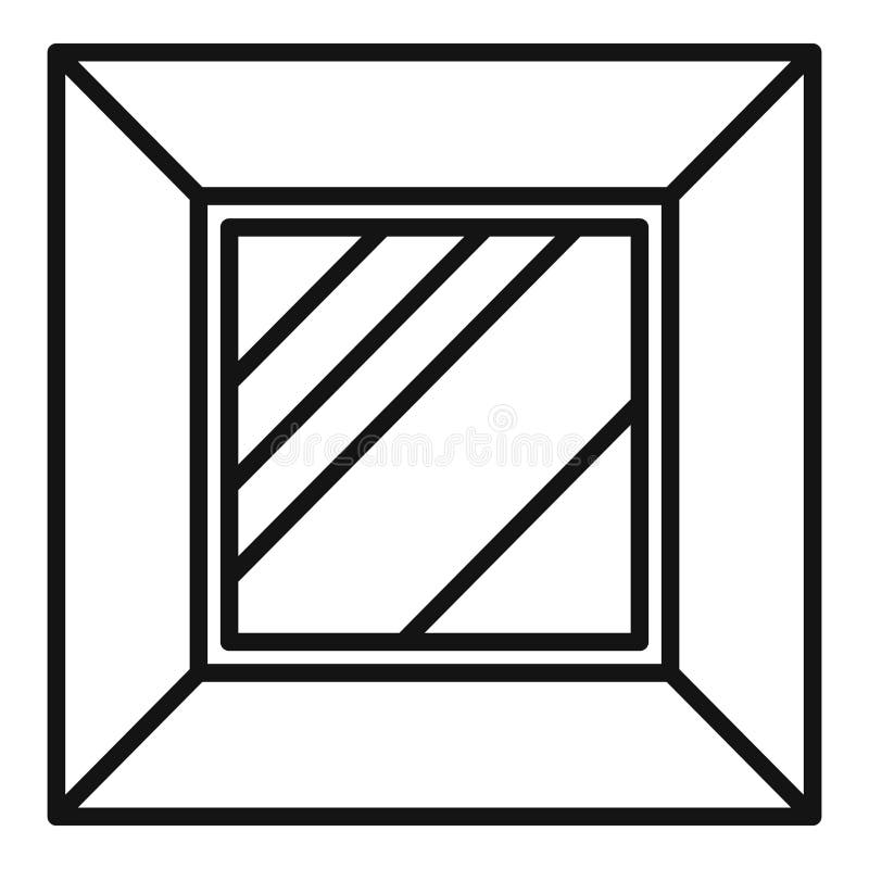 Simple Line Drawing of a Square Window Frame with Glass Reflecting ...
