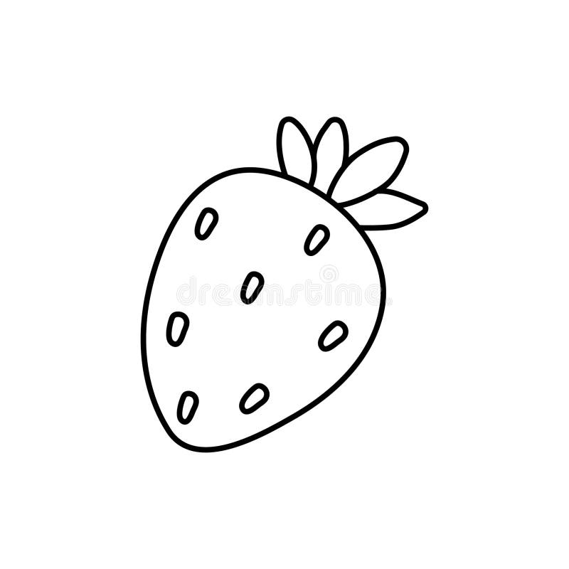 Simple Line Drawing of a Strawberry with Leaves on a White Background ...