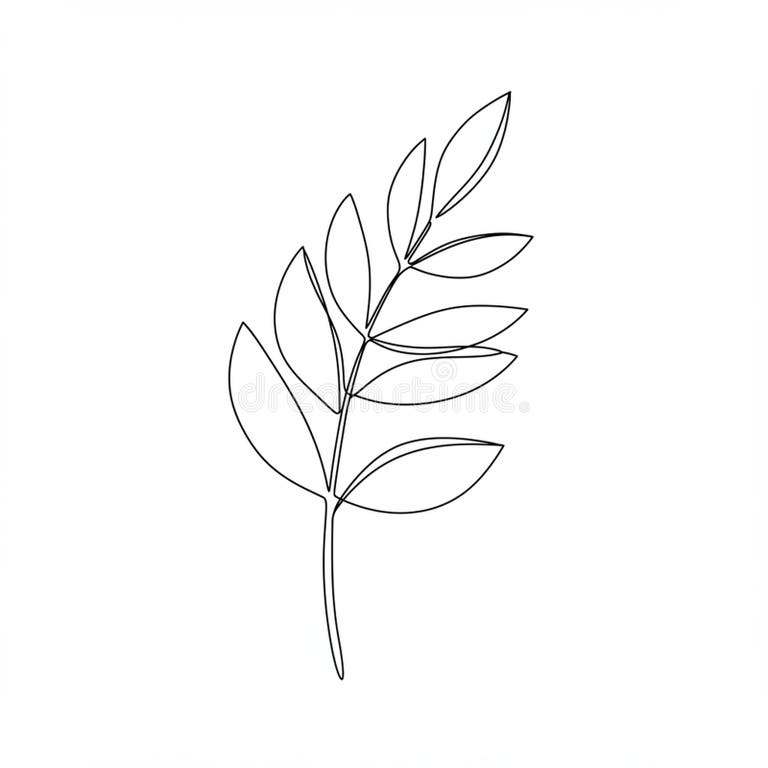 Simple Line Drawing of a Stylized Leaf with a Central Stem and Multiple ...
