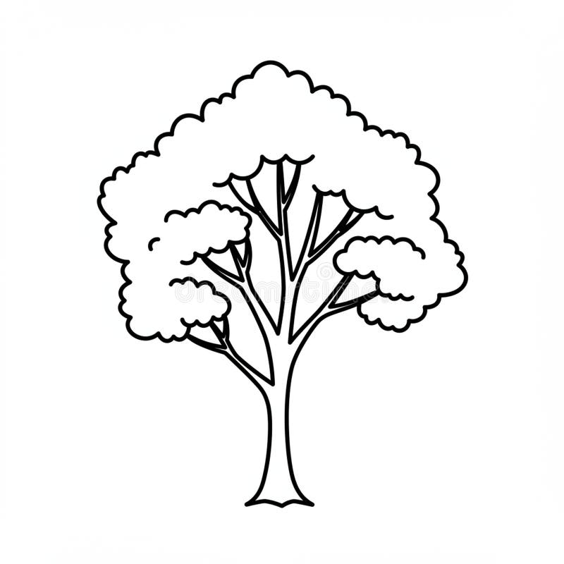 Simple Line Drawing of a Tree with a Thick Trunk and Branching ...