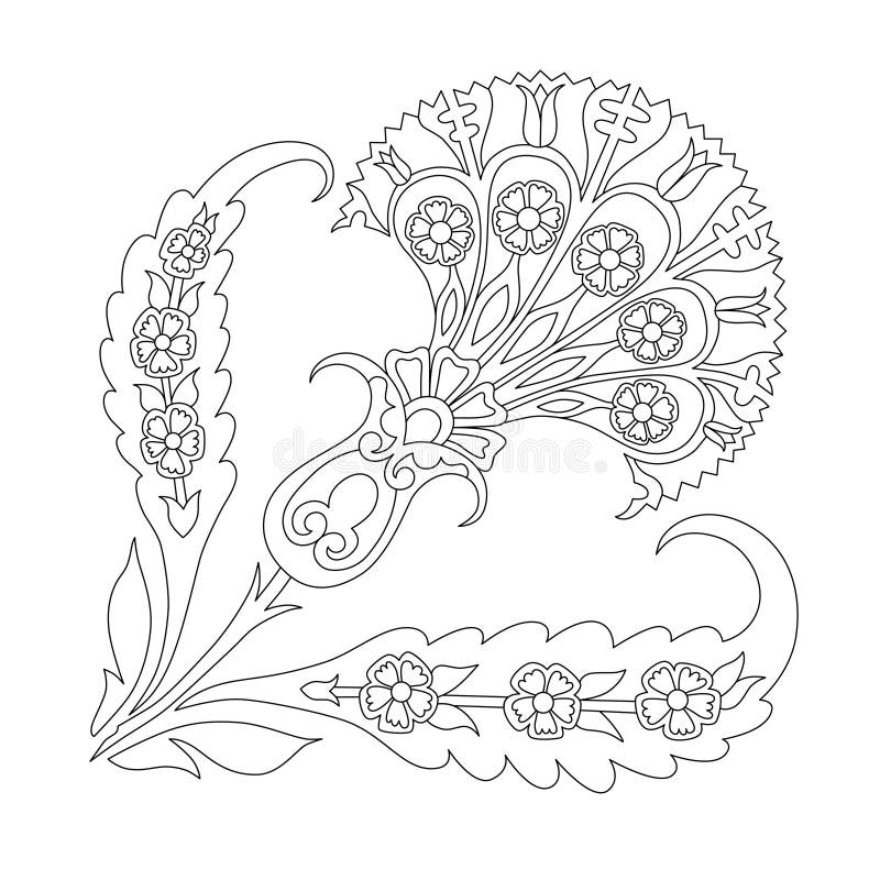 Simple Line Drawing of Turkish Floral Pattern Design of Decorative ...