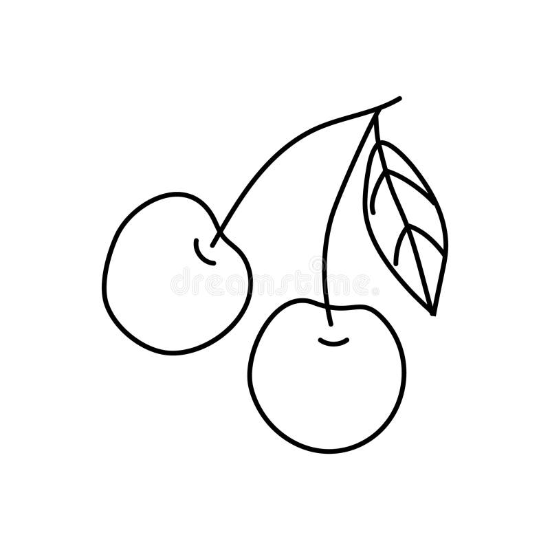 Simple Line Drawing of Two Cherries with a Leaf on a Minimalist ...