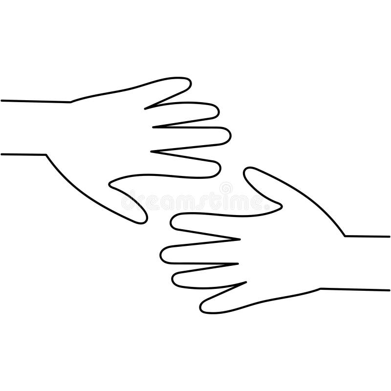 Simple Line Drawing of Two Hands Reaching Out, White Background ...