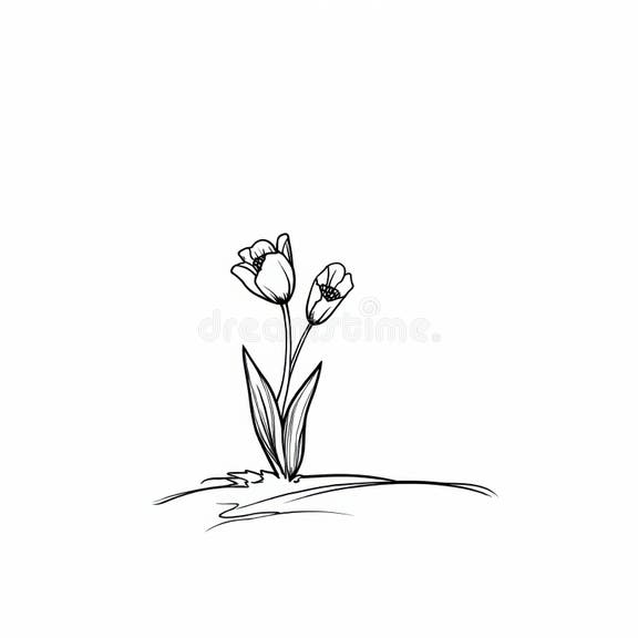 Simple Line Drawing of Two Tulips Stock Illustration - Illustration of ...