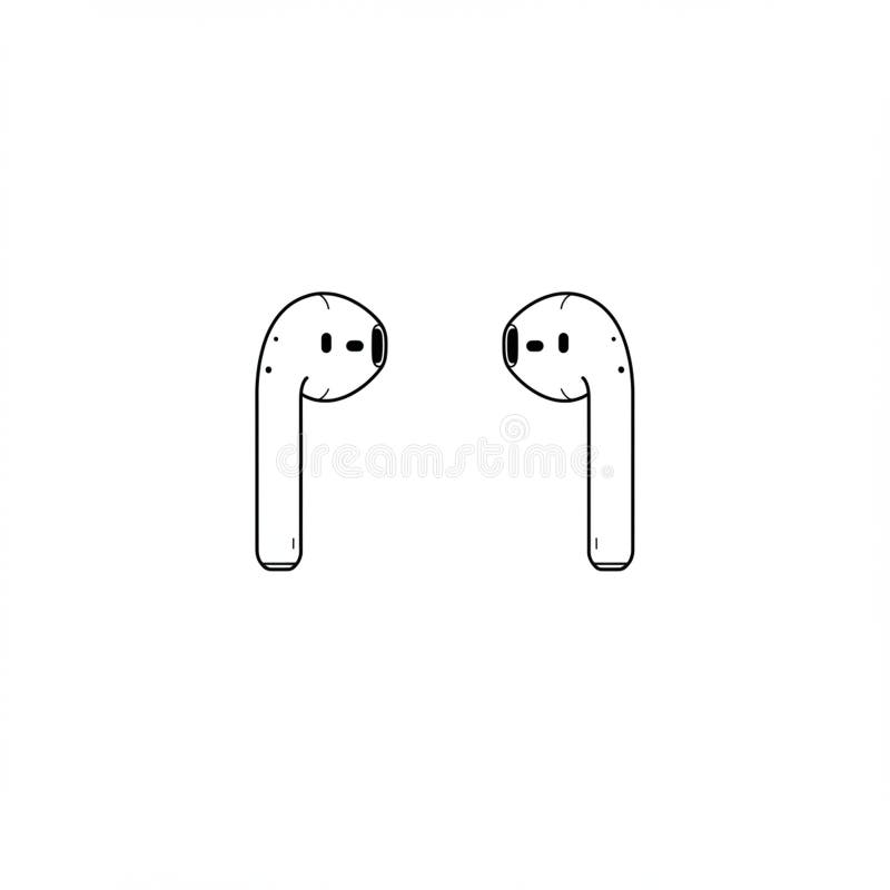 Simple Line Drawing of Two Wireless Earbuds with Anthropomorphic Faces ...