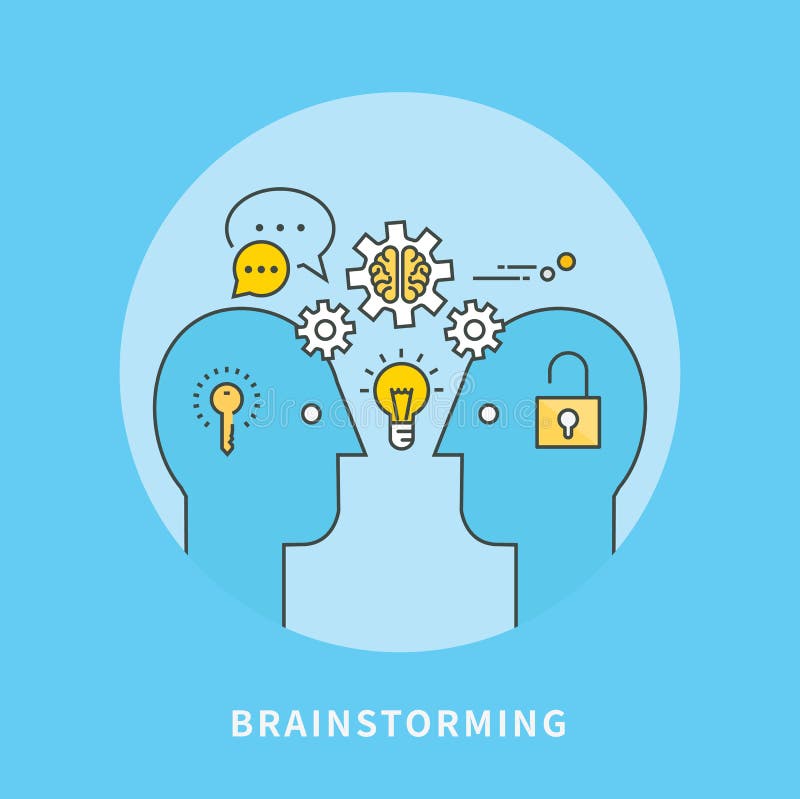 Simple Line Flat Design of Brainstorming, Modern Illustration Stock ...