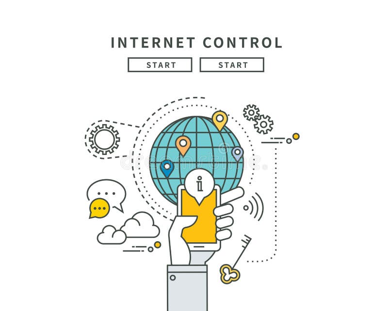 Simple Line Flat Design of Internet Control, Modern Illustration Stock ...