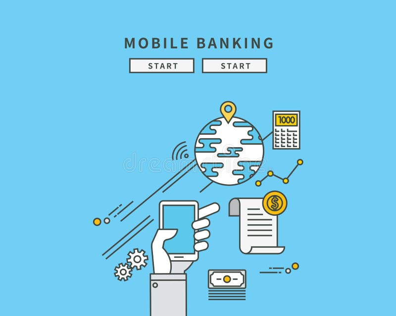 Simple Line Flat Design of Mobile Banking, Modern Illustration Stock ...