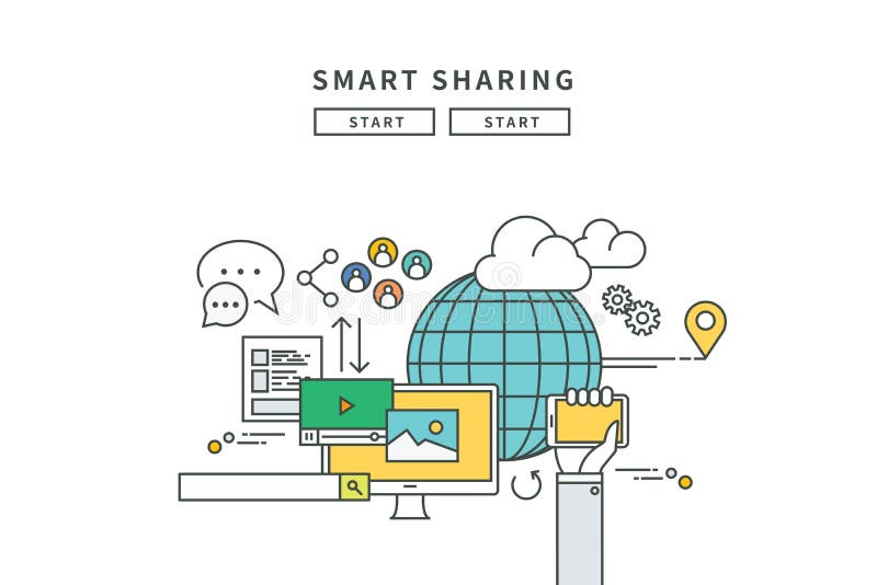 Simple Line Flat Design of Smart Sharing, Modern Illustration Stock ...