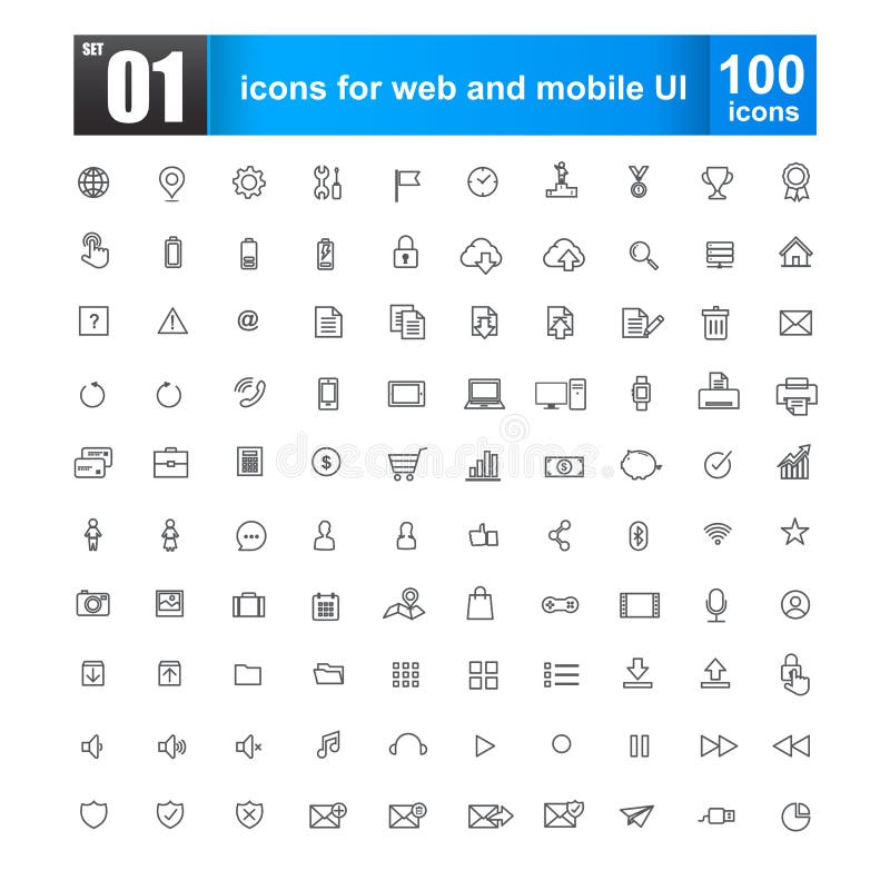 Simple Line Icons for Web Design and Mobile Ui Illustrati Stock ...