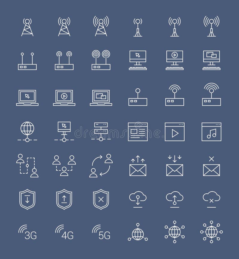 Simple Line Internet Flat Vector Icons. Set of Basic Internet Elements ...