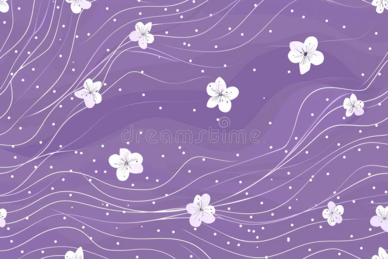 Simple Line Lavender Background with White Flowers and Dots on Wavy ...
