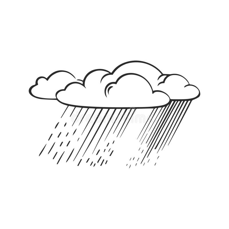 Simple Linear Black Ink Hand Drawn Cloud with Rain. Stock Vector ...