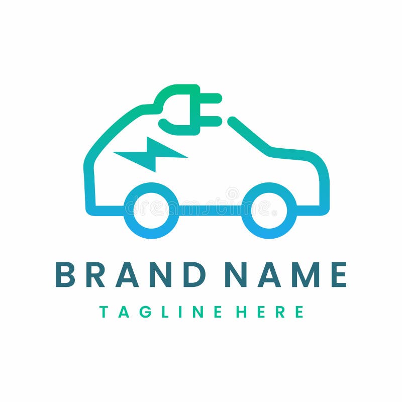 Simple Linear Electric Vehicle Car Logo Design Stock Vector ...