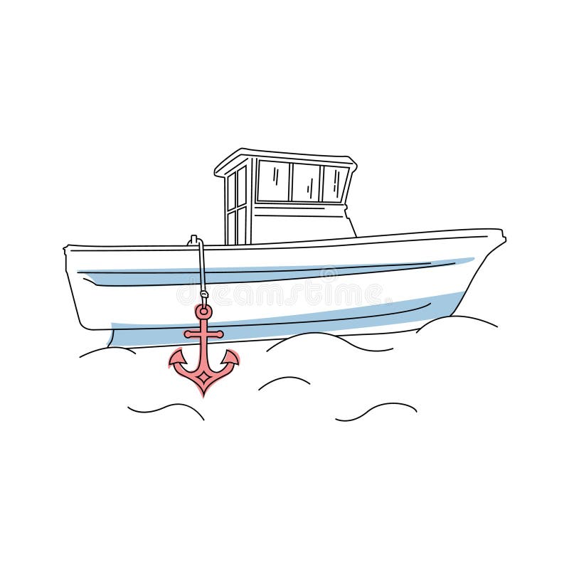 Simple Linear Illustration with a Boat Stock Vector - Illustration of ...