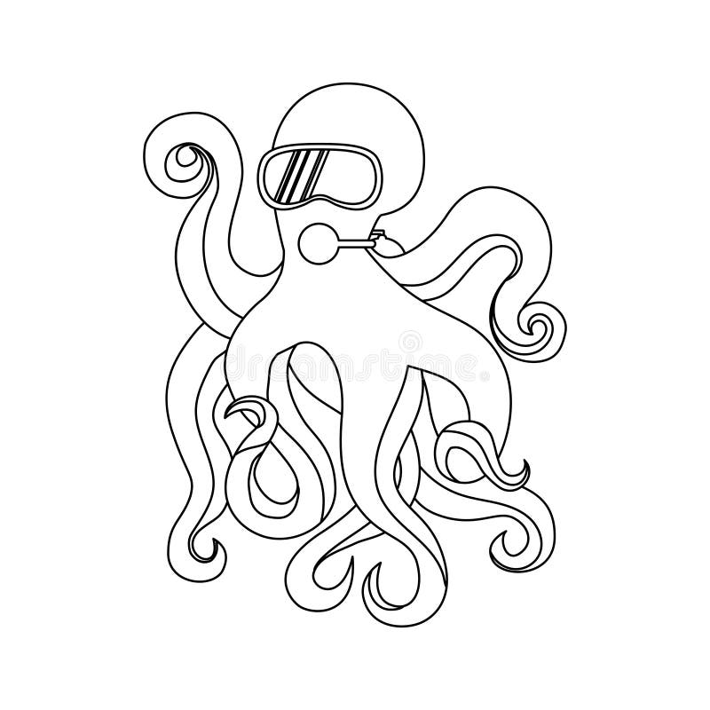 Simple Linear Icon of Octopus with Diving Equipment Stock Vector ...