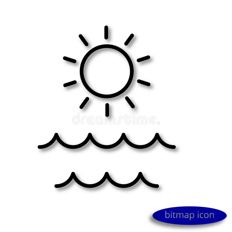 Simple Linear Image of the Sun and Waves on the Sea, a Flat Line Icon ...