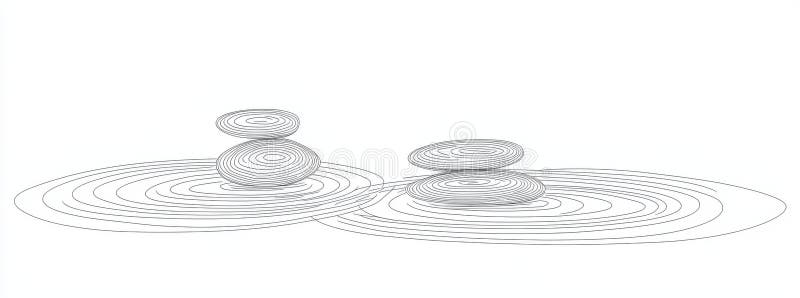 A Simple Linear Style Drawing of Pebbles with Circles in Sand in a Spa ...