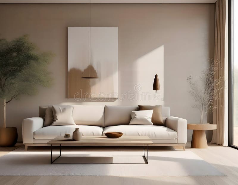 A Simple Living Room with Clean Lines and Neutral Colors. Stock ...