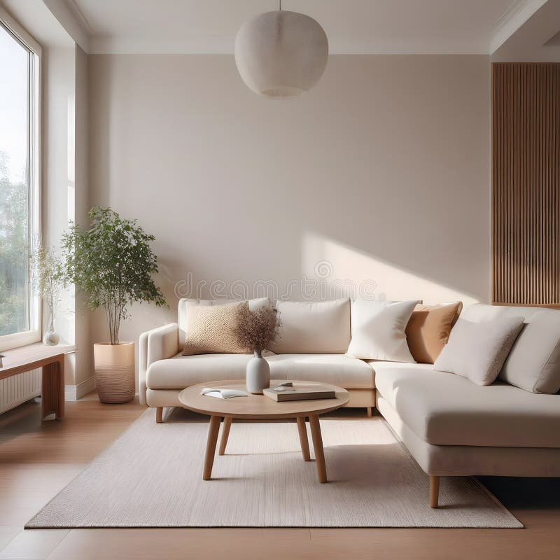 A Simple Living Room with Clean Lines and Neutral Colors. Stock ...