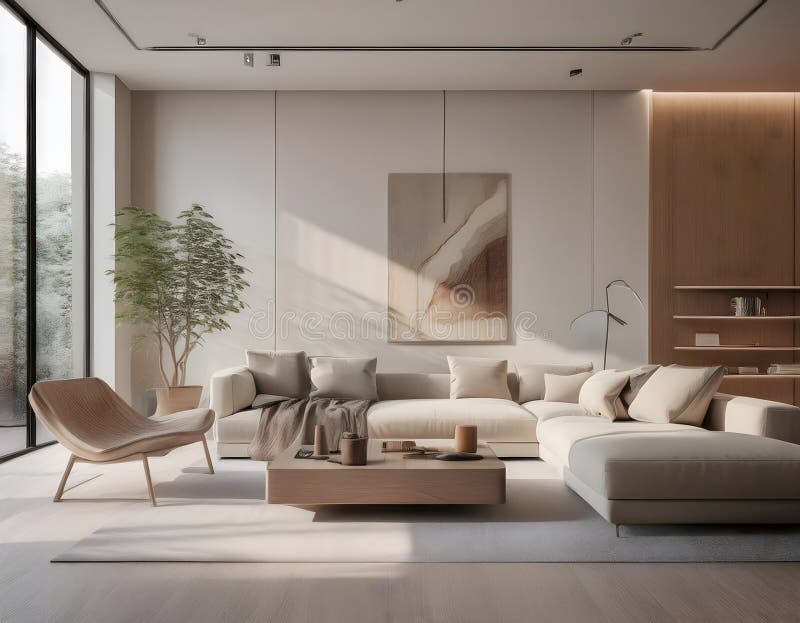 A Simple Living Room with Clean Lines and Neutral Colors. Stock ...