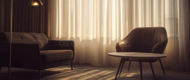 Simple Living Room Design with Neutral Colors Stock Image - Image of ...