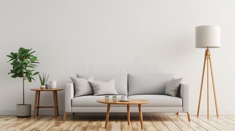 Simple Living Room Interior with Lamp. Generative Ai Stock Illustration ...