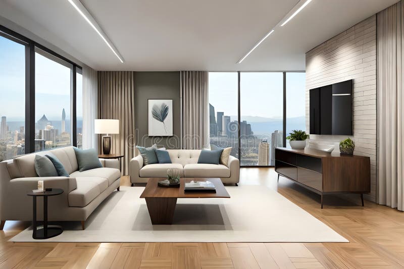 A Simple Living Room Setup View. Generative AI Stock Illustration ...