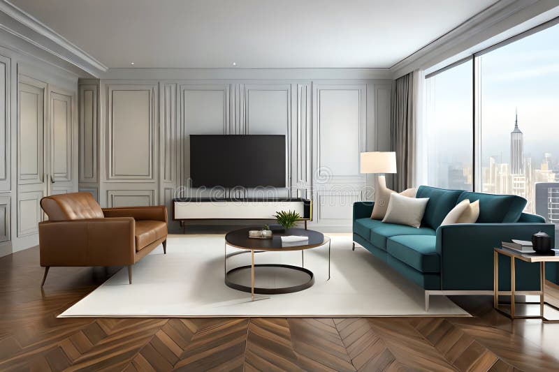 A Simple Living Room Setup View. Generative AI Stock Illustration ...