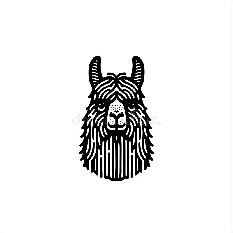 Llama Face Head Front View Vintage Retro Logo Illustration. Stock ...